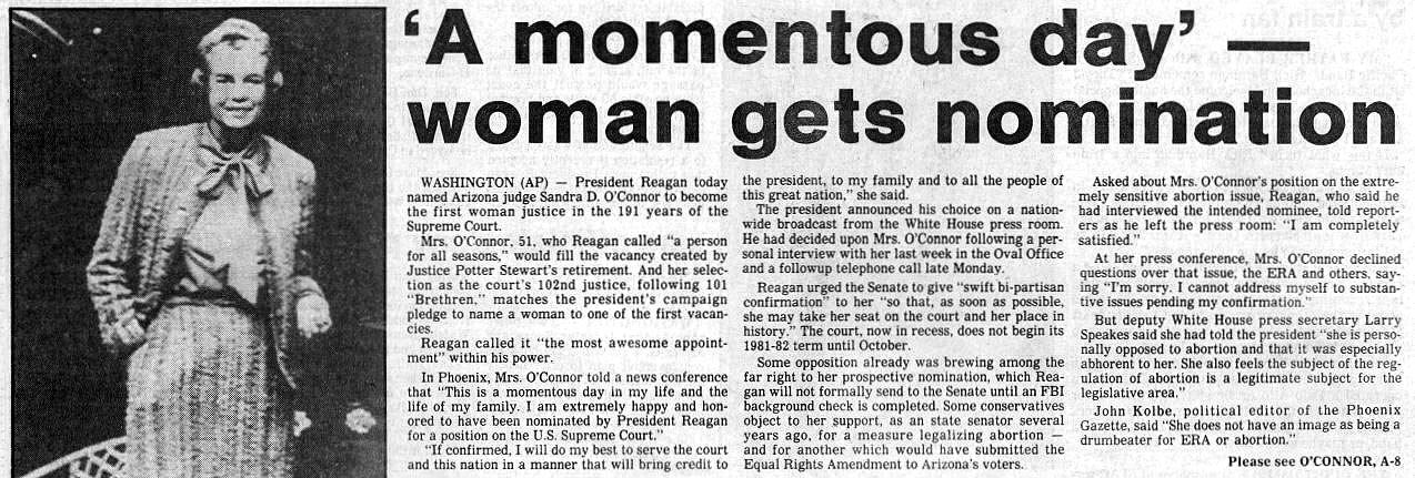 A Momentous day' woman gets nomination - Sandra Day O'Connor Institute ...