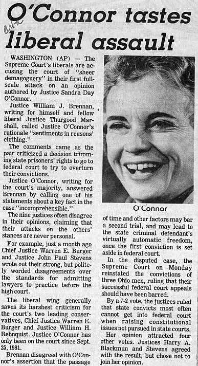 O'Connor tastes liberal assault - Sandra Day O'Connor Institute Library