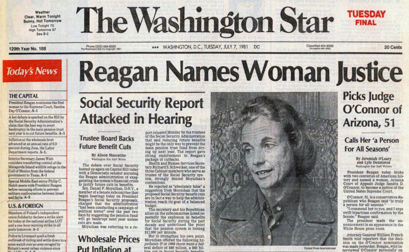 Reagan Names Woman Justice: Picks Judge O'Connor of Arizona, 51 ...