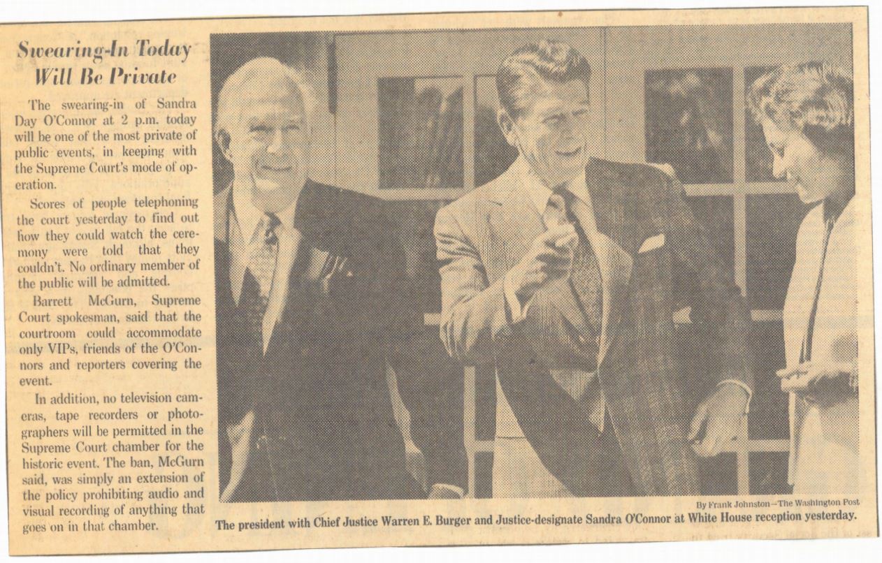 Swearing-in today will be private - Sandra Day O'Connor Institute Library