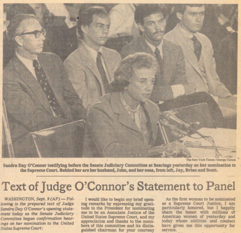 Text of Judge O'Connor's statement to panel - Sandra Day O'Connor ...