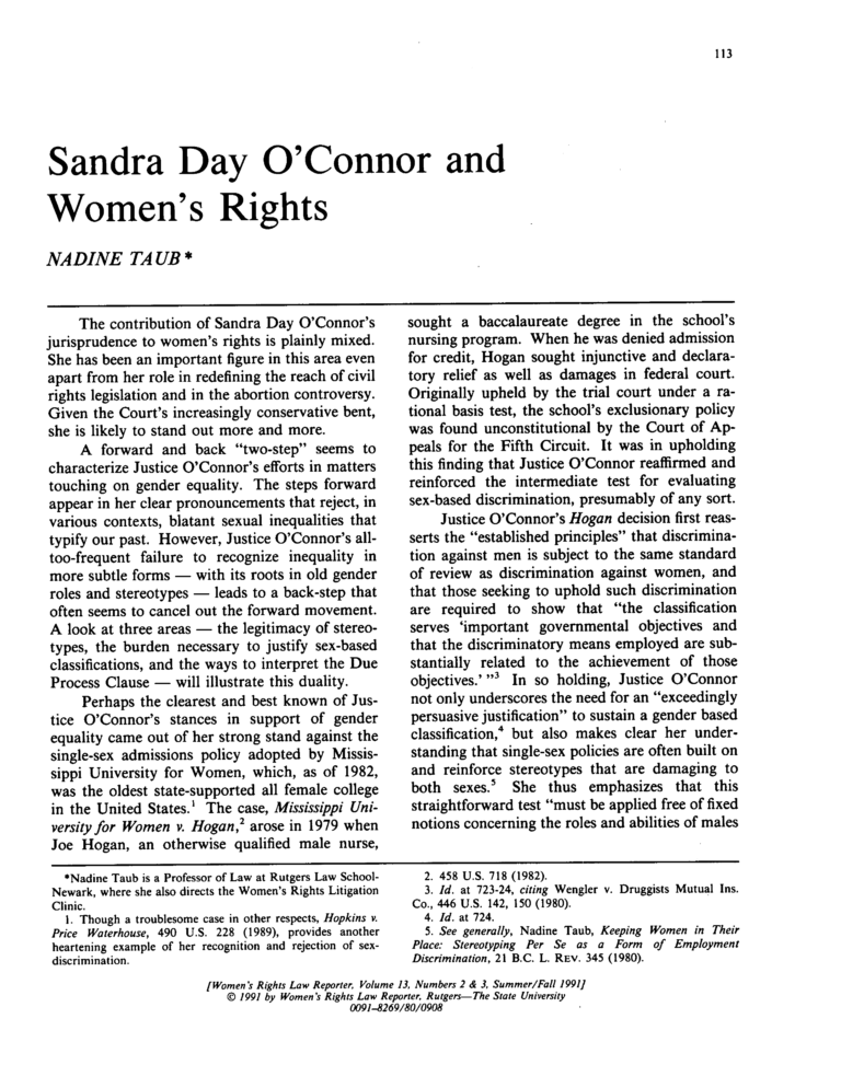 Sandra Day O'Connor and Women's Rights - Sandra Day O'Connor Institute ...