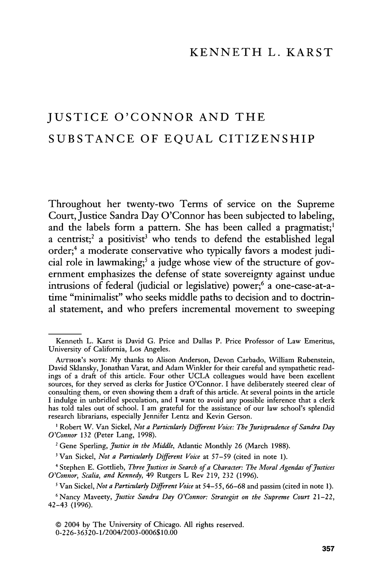 Justice O'Connor and the Substance of Equal Citizenship - Sandra Day O ...