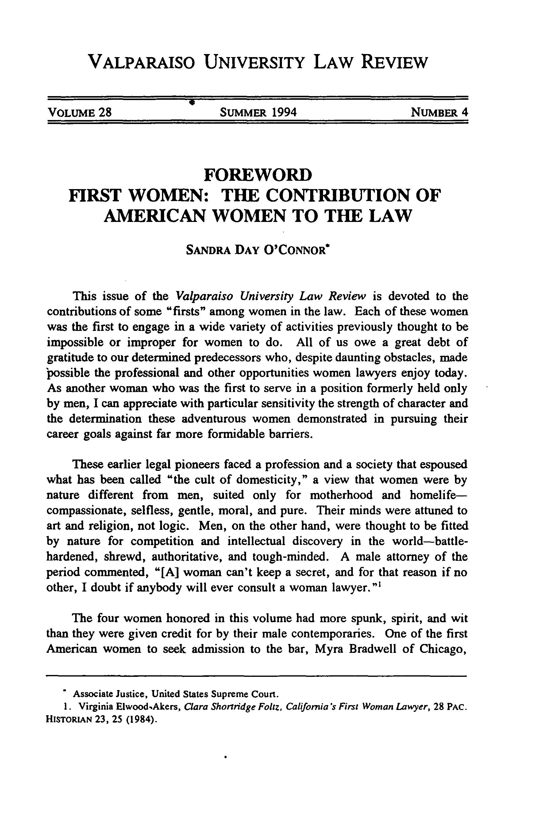 Foreword: First Women: The Contribution of American Women to the Law ...