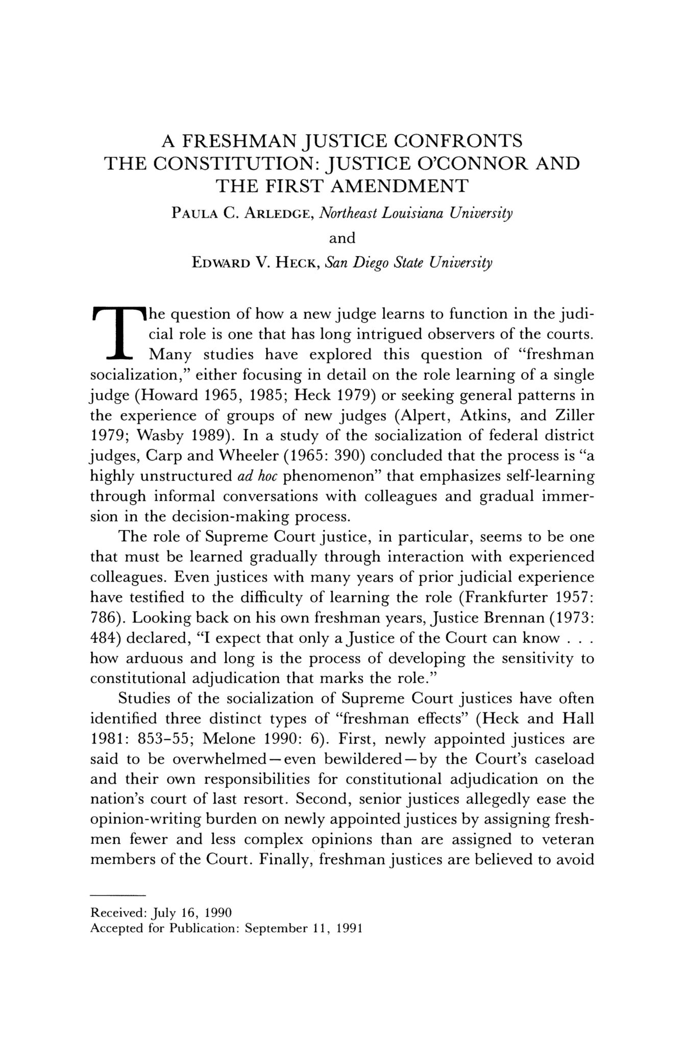 A Freshman Justice Confronts the Constitution: Justice O'Connor and the ...
