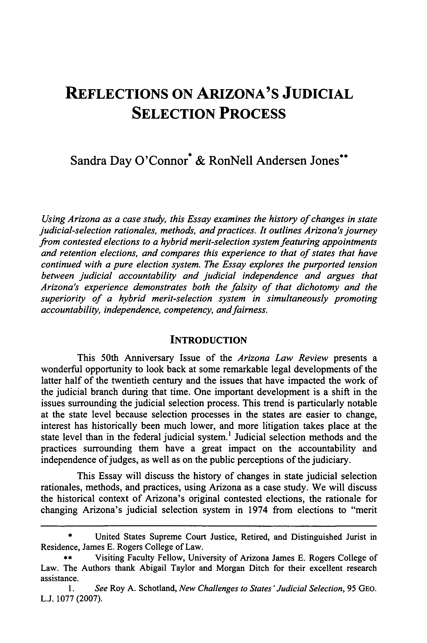Reflections on Arizona’s Judicial Selection Process - Sandra Day O ...