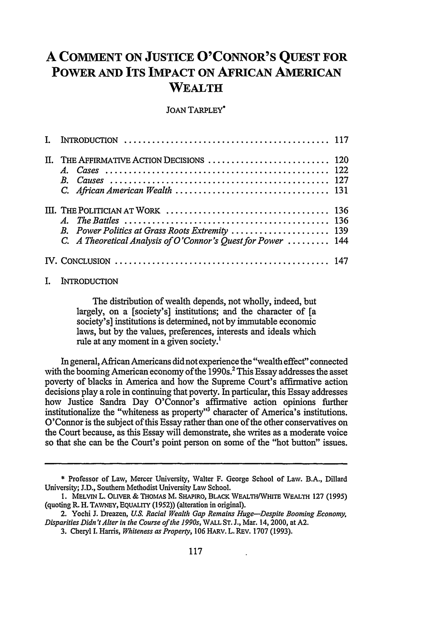 A Comment on Justice O'Connor's Quest for Power and Its Impact on ...