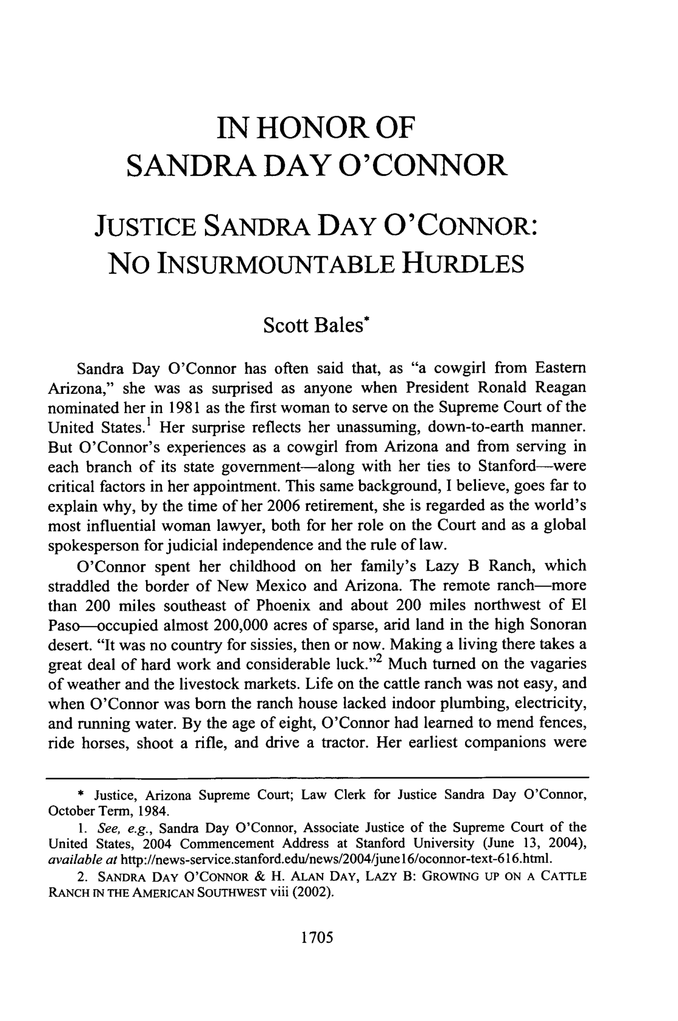 Justice Sandra Day O'Connor: No Insurmountable Hurdles - Sandra Day O ...