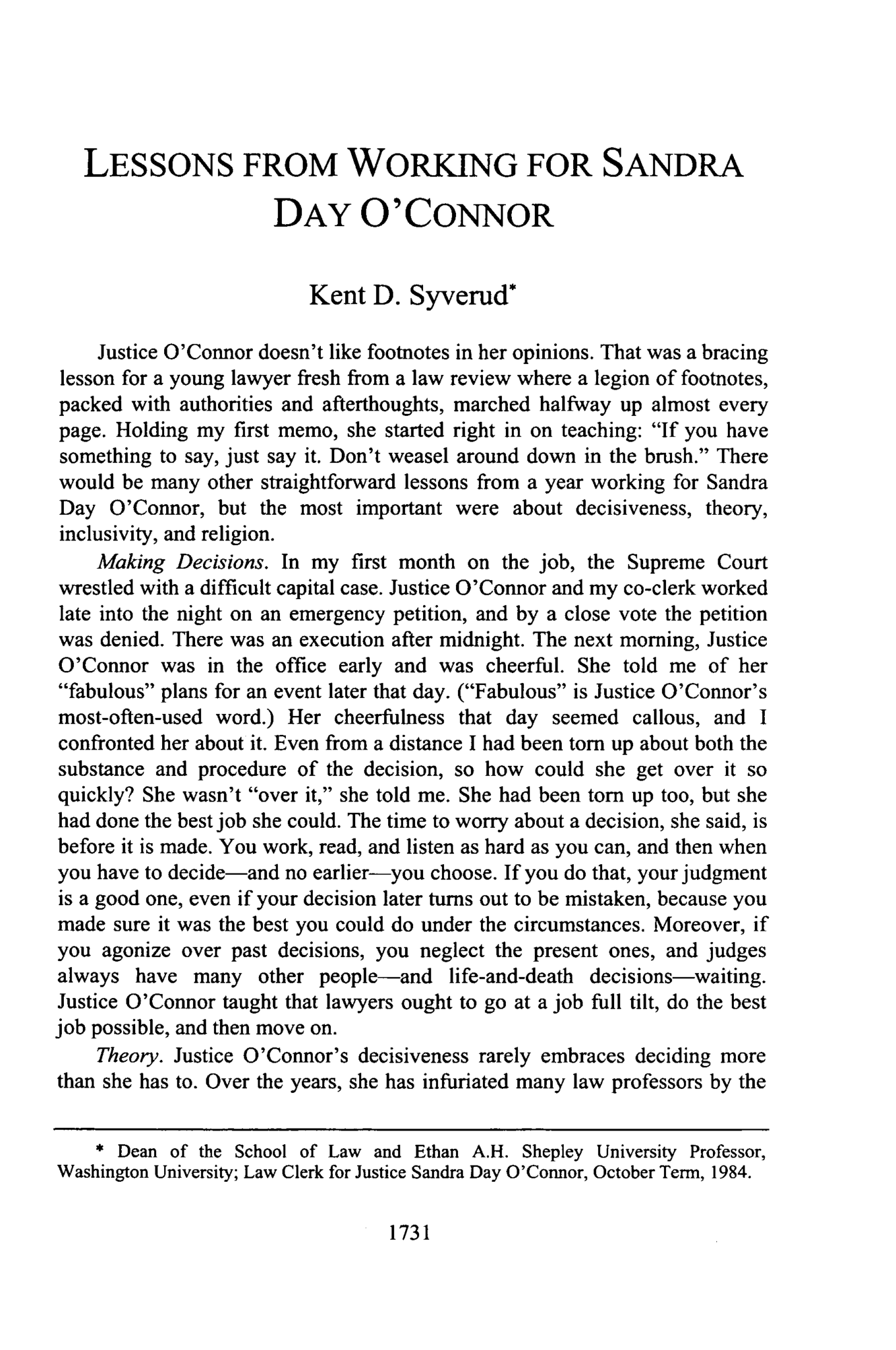 Lessons from Working for Sandra Day O'Connor - Sandra Day O'Connor ...