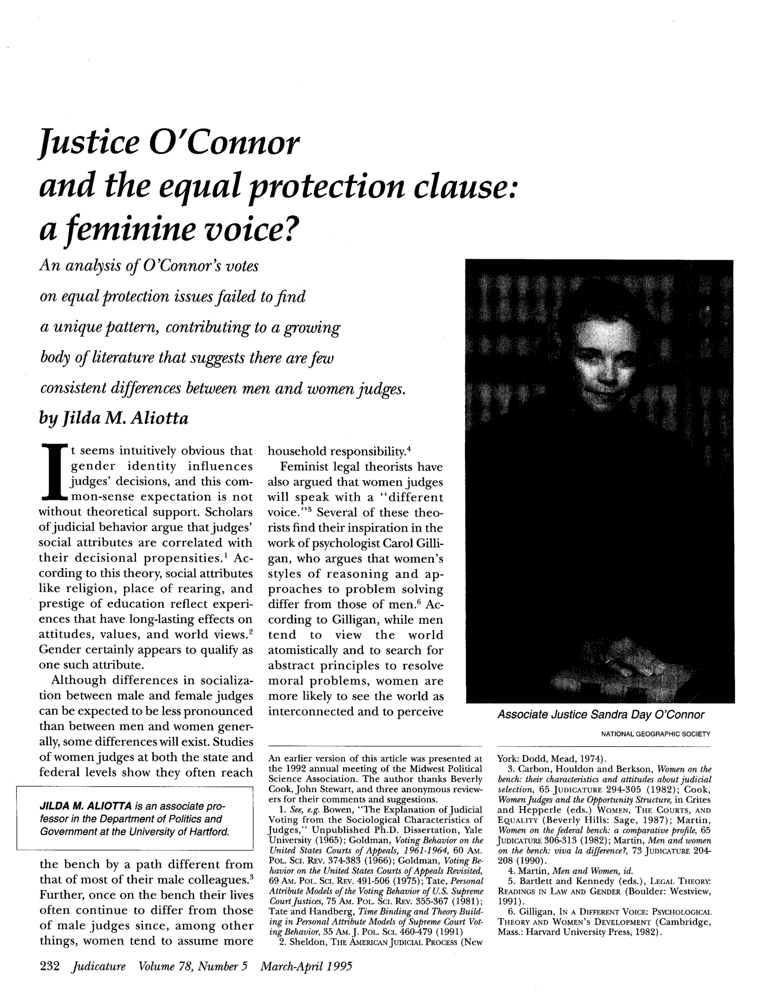 Justice O'Connor and the Equal Protection Clause: A Feminine Voice ...