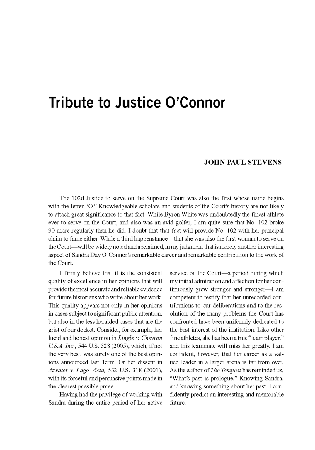 Tribute to Justice O'Connor - Sandra Day O'Connor Institute Library