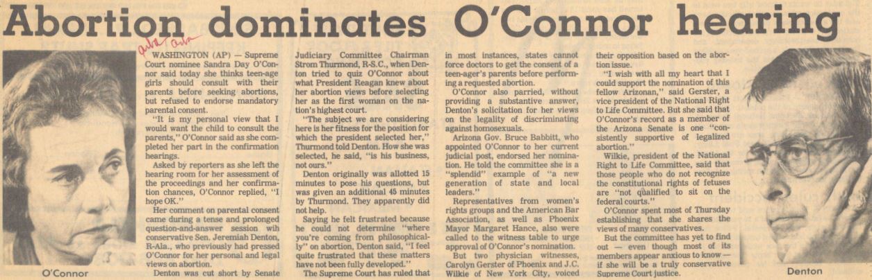 Abortion dominates O'Connor hearing - Sandra Day O'Connor Institute Library