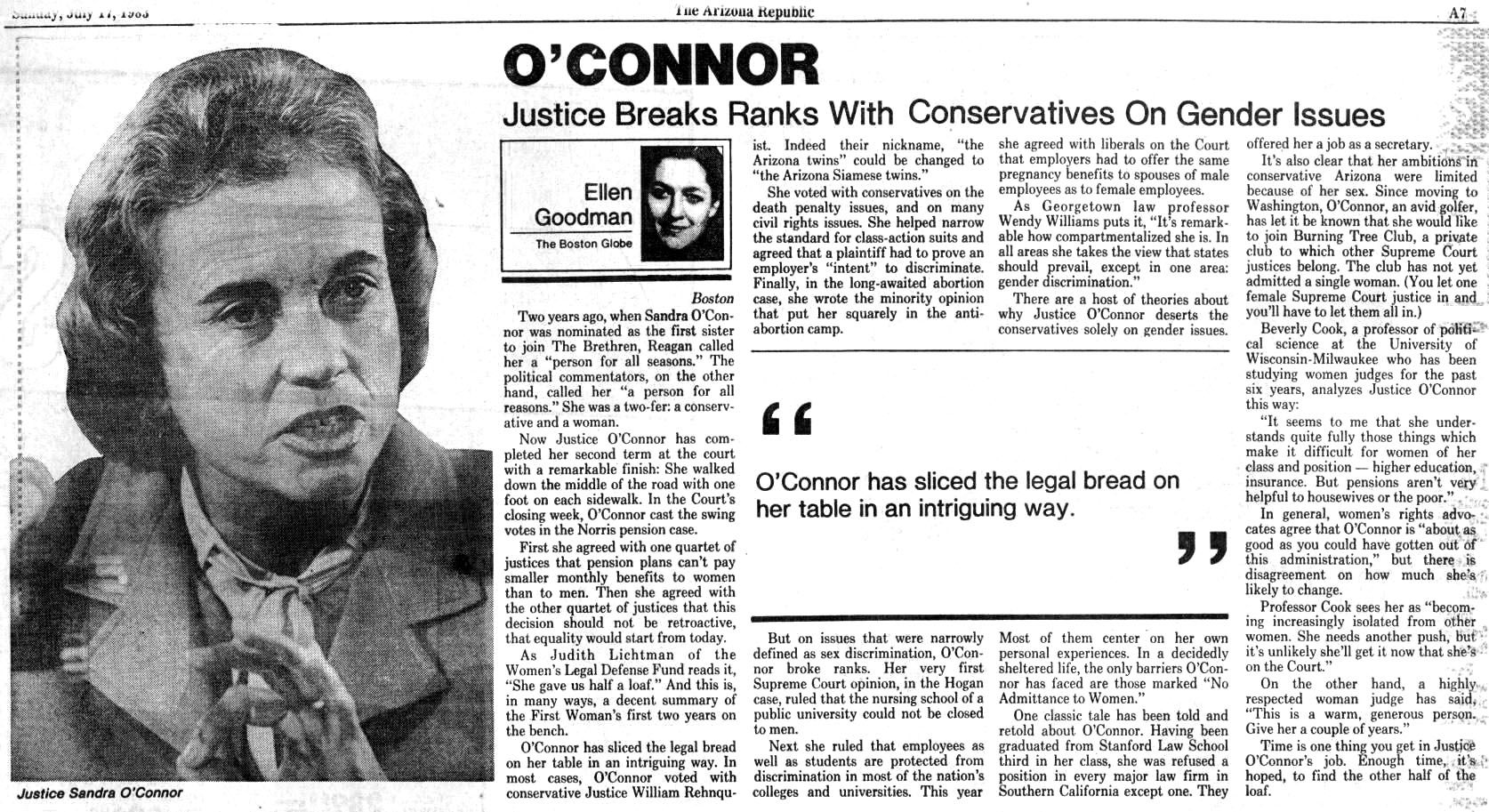 O'Connor Justice Breaks Ranks with Conservatives on Gender Issues ...