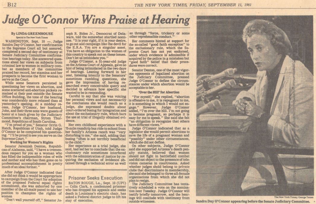 Judge O'Connor wins praise at hearing - Sandra Day O'Connor Institute ...