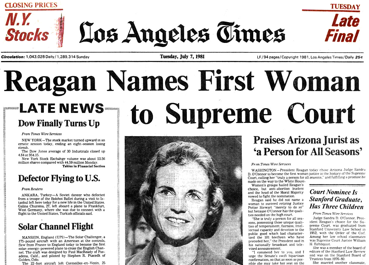 Reagan Names First Woman to Supreme Court - Sandra Day O'Connor ...